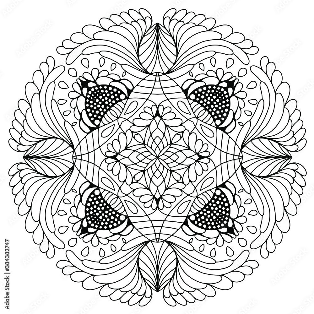 Mandala hand drawn and traced. Outline vector illustration isolated on ...