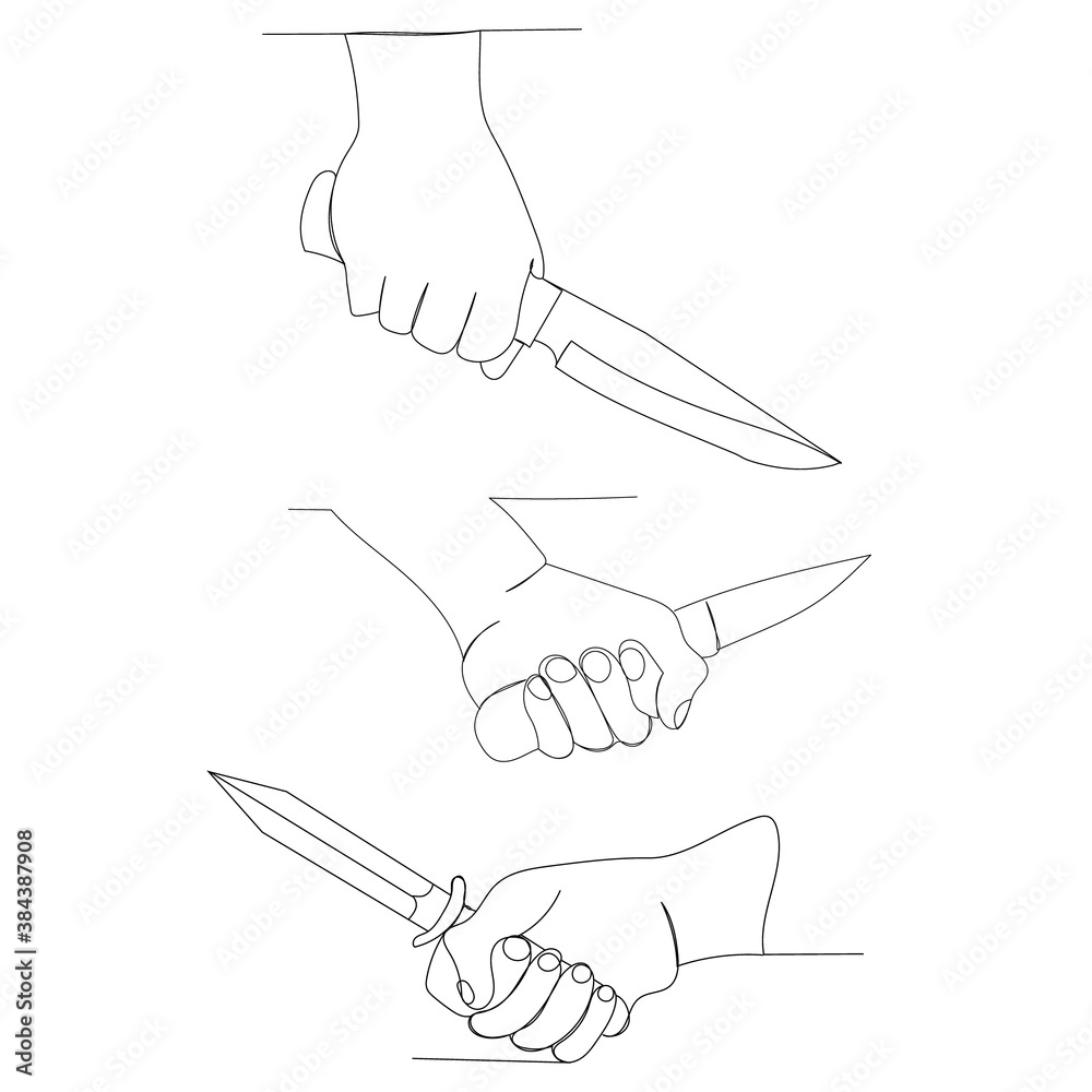 vector, isolated, continuous line drawing hand with knife Stock Vector ...