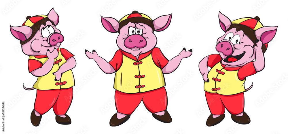 set of cartoon pigs with different body poses. suitable for your design ...