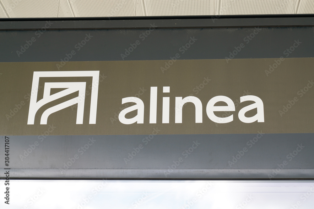 Alinea sign text store and logo of french house shop interior home ...