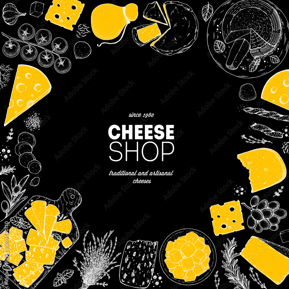 Cheese design template. Hand drawn sketch. Retro food background ...