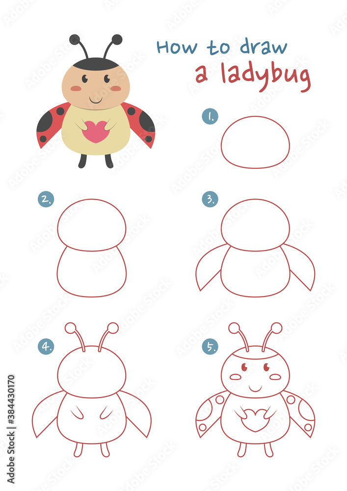 How to Draw a Ladybug Vektor Stok | Adobe Stock