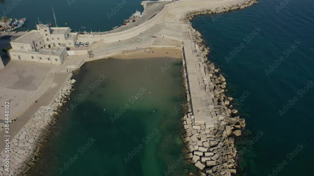 Beautiful panoramic aerial 4K video from flying drone to Molfetta beach ...