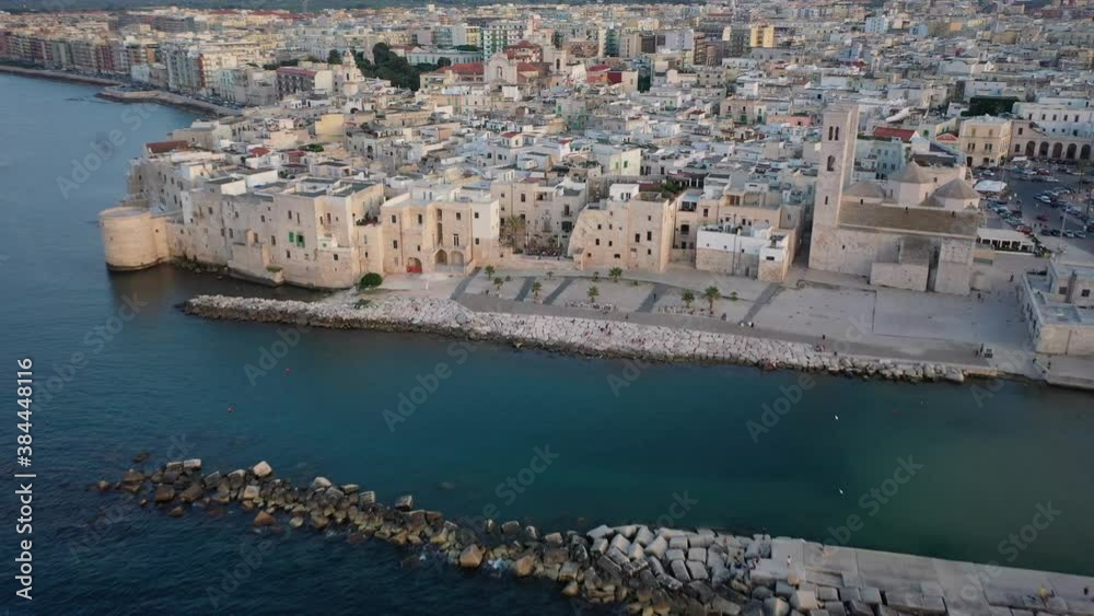 Beautiful panoramic aerial 4K video from flying drone to Molfetta beach ...