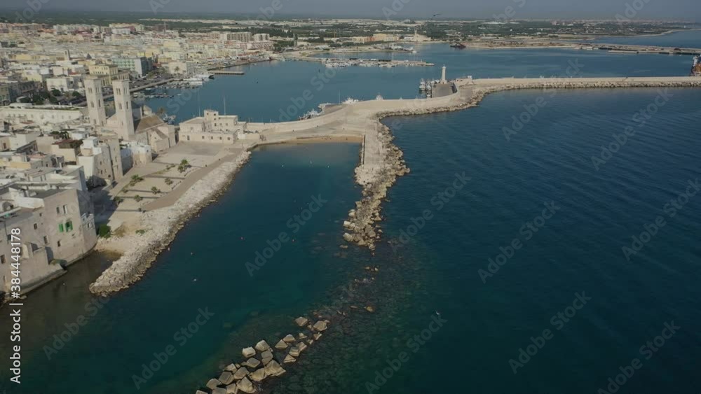 Beautiful panoramic aerial 4K video from flying drone to Molfetta beach ...