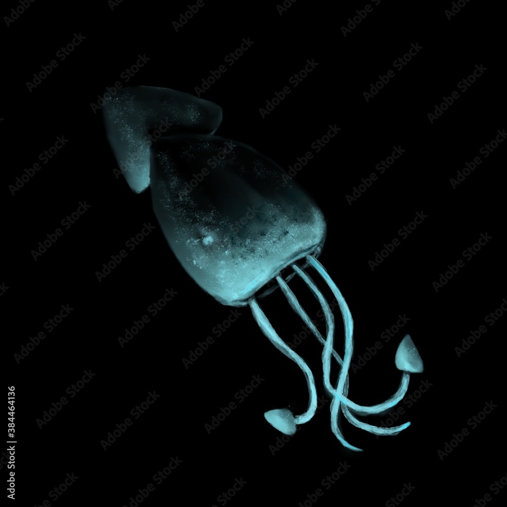 Arrow squid, giant squid realistic 3D illustration of a crustacean ...