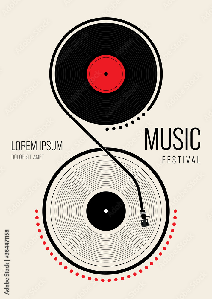 Music poster design template background with vinyl record vintage retro ...