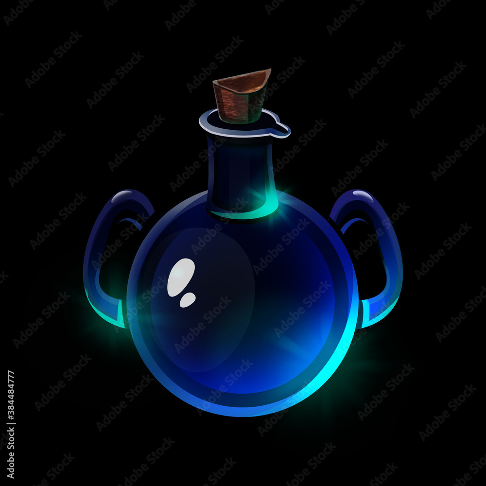 4000x4000 pixels. Magic blue bottle on a black background. Isolated ...