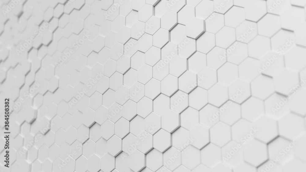 Animation movement of white hexagons with wave movements, honeycomb with offset effect. White ...