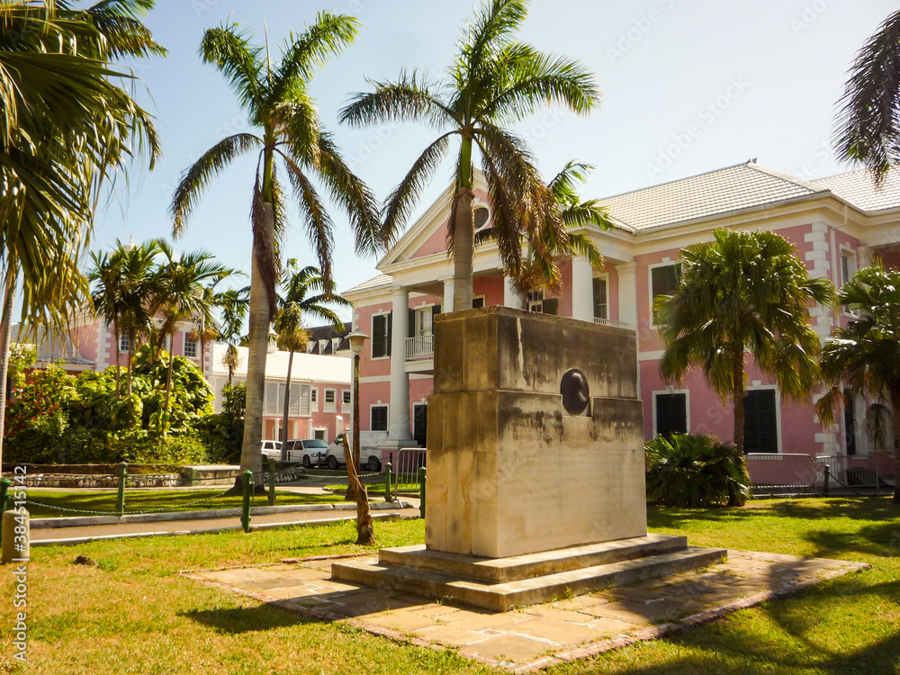 Beautiful colonial buildings in Nassau, Bahamas are famous sightseeing ...