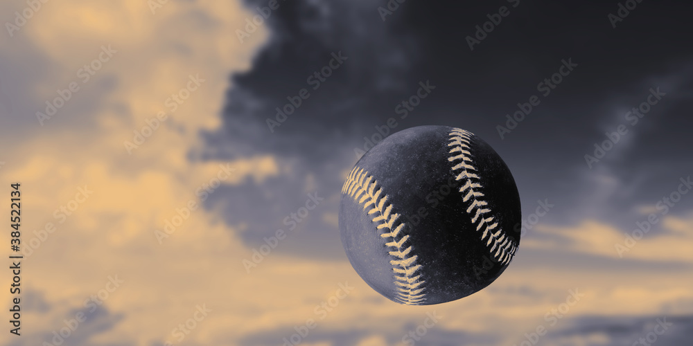 Black baseball ball in the air, close-up. Blurred sky background Stock ...