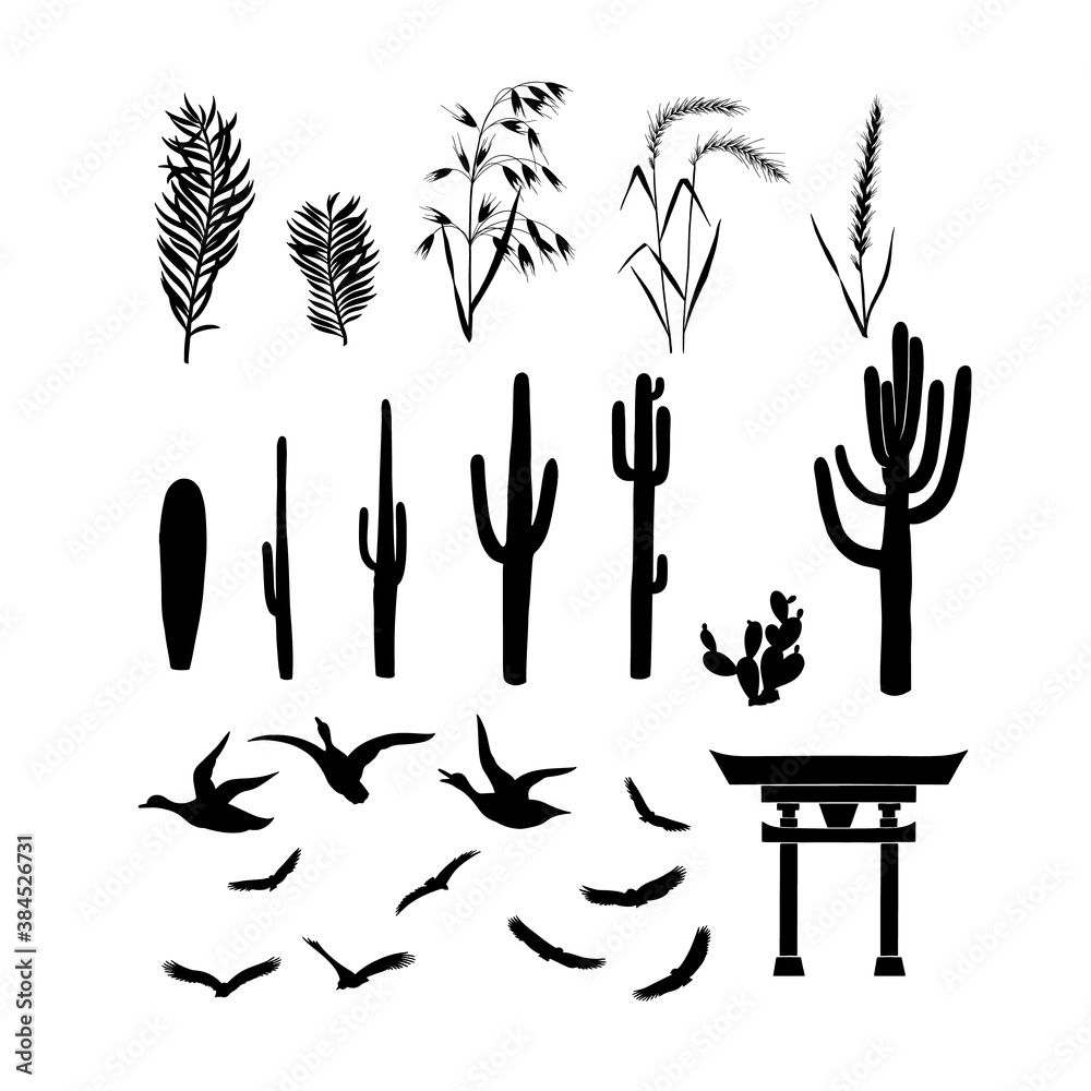 Silhouette elements isolated on white background. Black and white ...