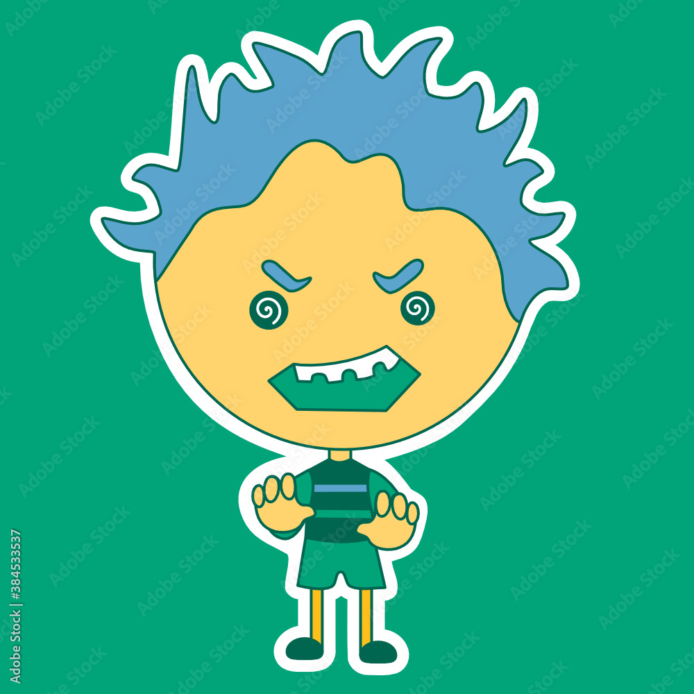 Vecteur Stock emoji with mentally ill chibi boy with scary insane face ...