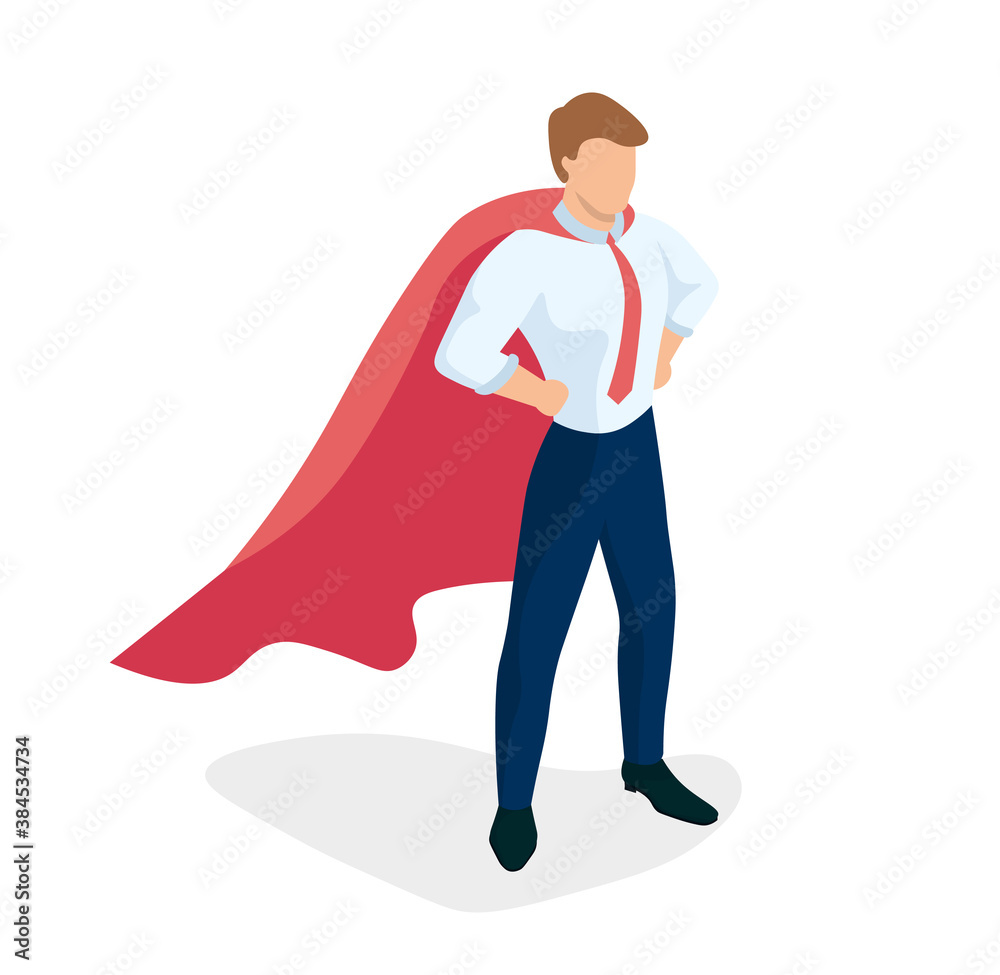 The superman office worker standing proudly with his hands on his belt ...