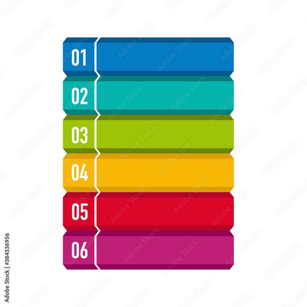 6 Colorful steps, infographics diagram with numbers and text box Stock ...