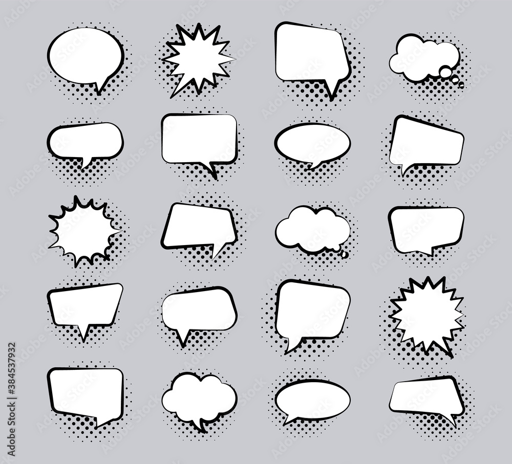 Comic speech bubbles with halftone shadows. Empty comic bubbles ...