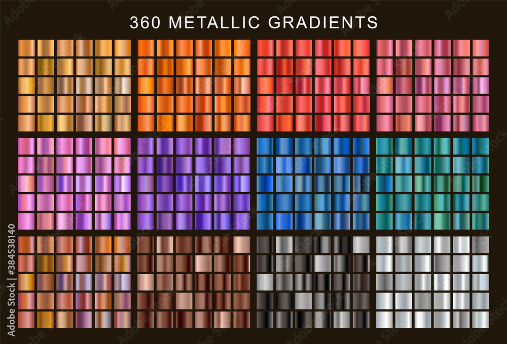 Big set of colorful metallic gradients. Collection metallic textures ...