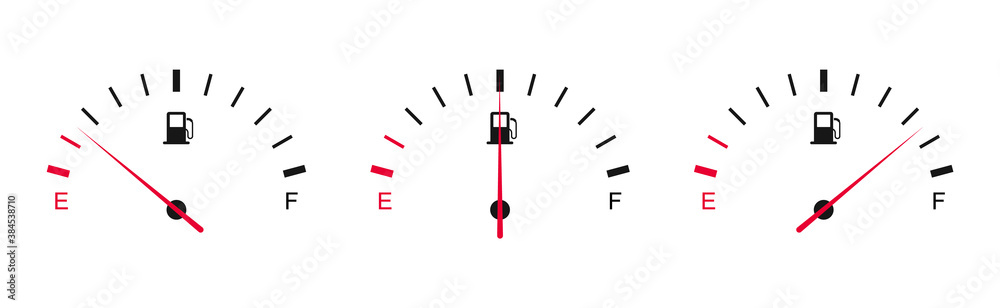 Fuel gauge. Car dashboard. Gasoline meter. Fuel indicator from empty ...