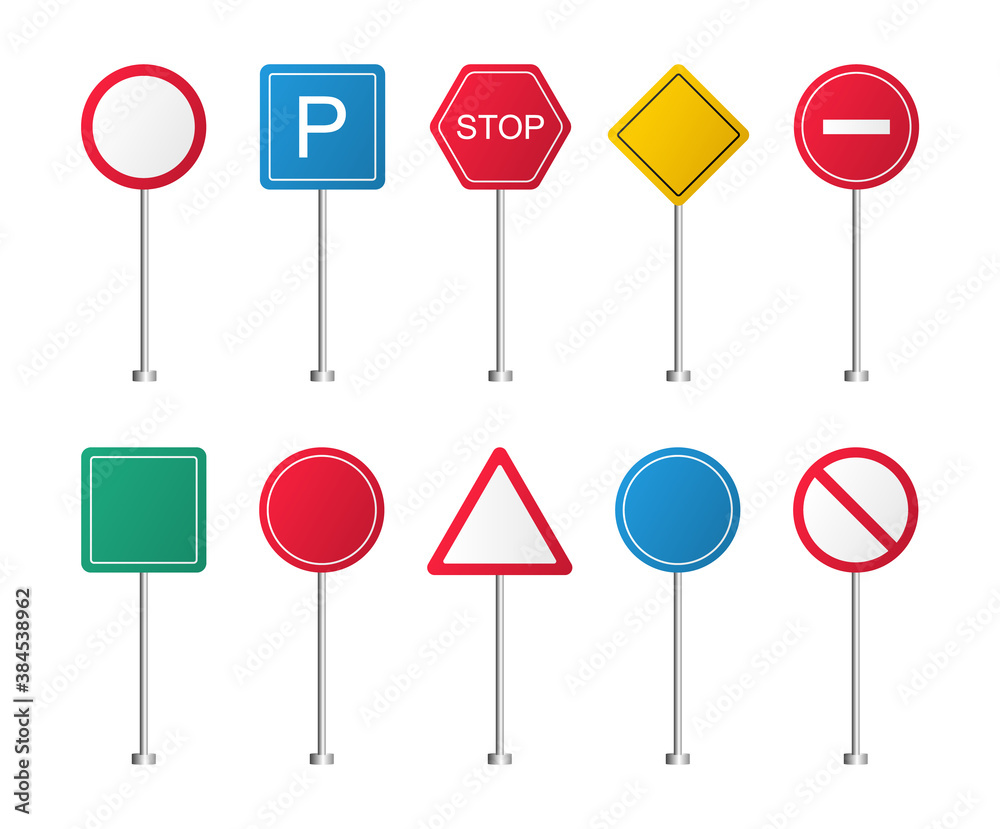 Road signs set. Traffic signs. Road signposts. Route direction. Stock ...