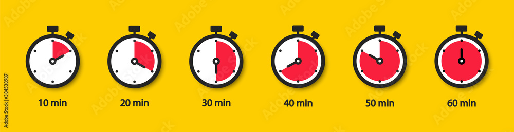 Set of timer icons. Stopwatch set. Clock, time and countdown. Vector ...