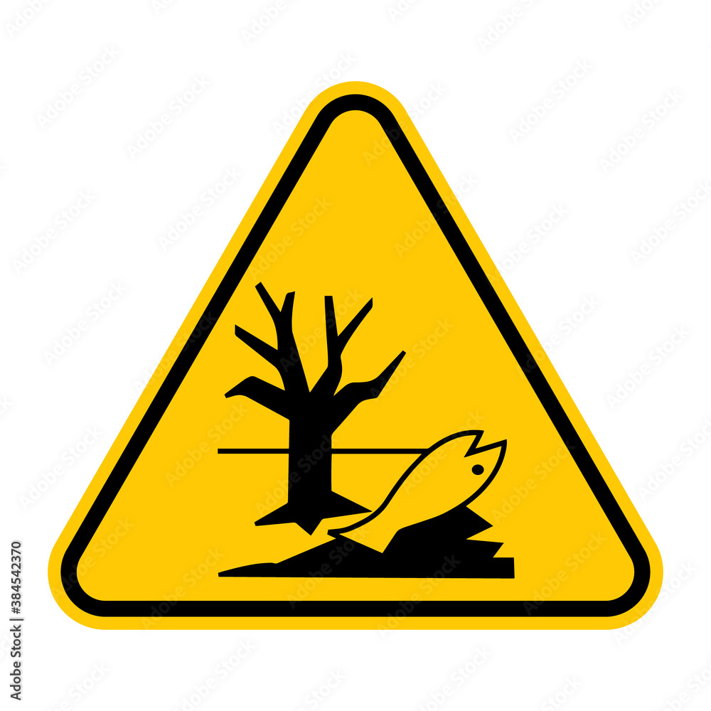 Pollutants to environment warning sign. Vector illustration of yellow ...