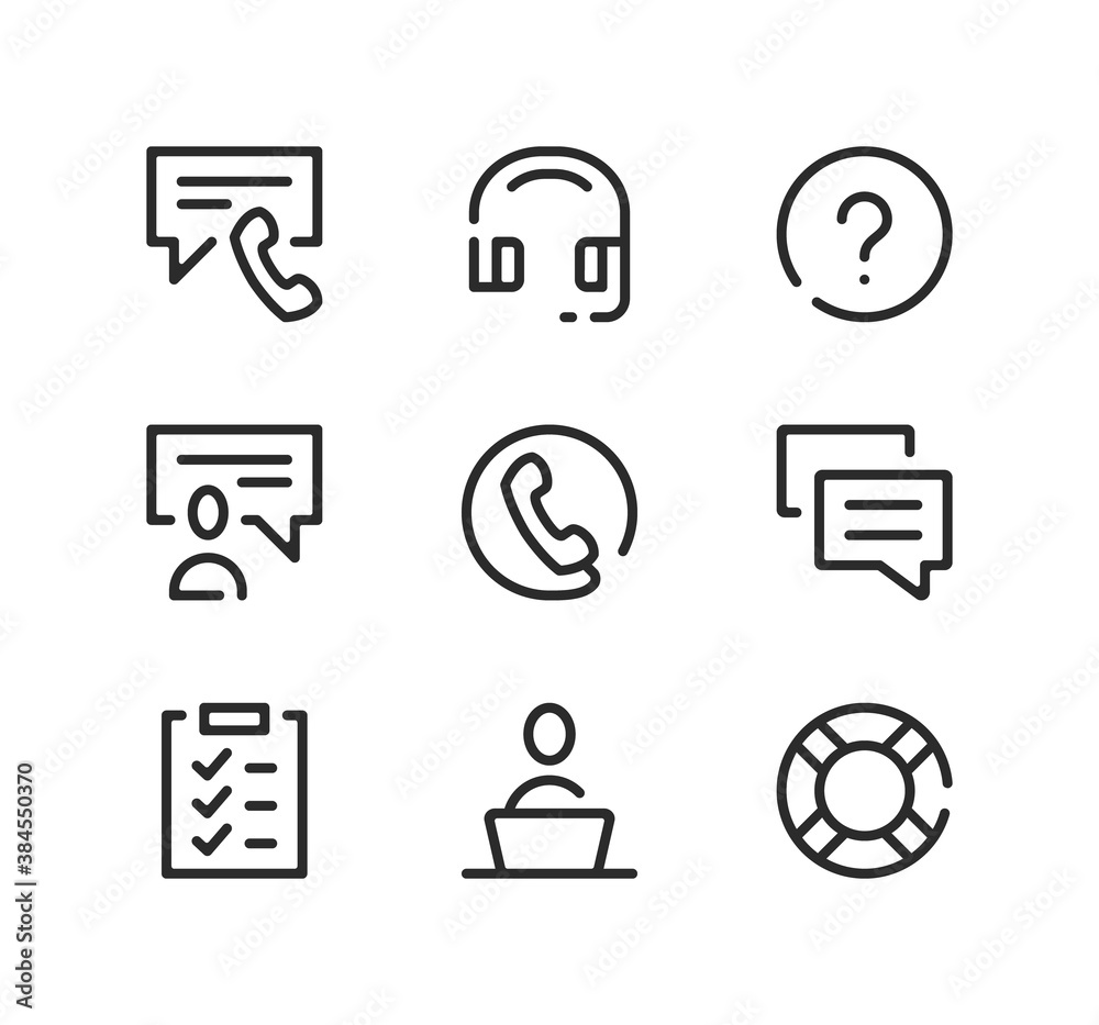 Call center line icons set. Modern graphic design concepts, black ...