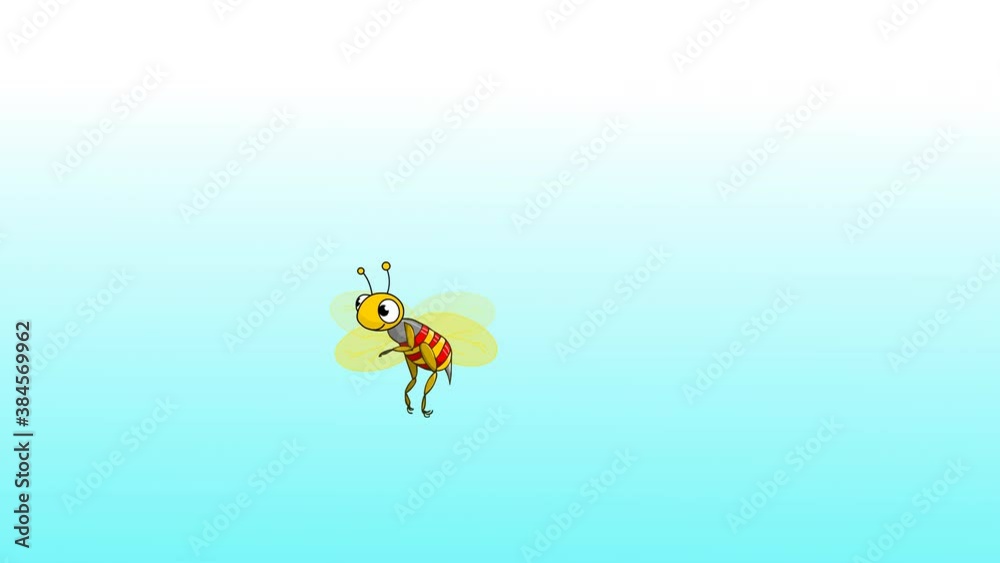 Flying bee animation. Animatic, cartoon character bee. Curved route ...