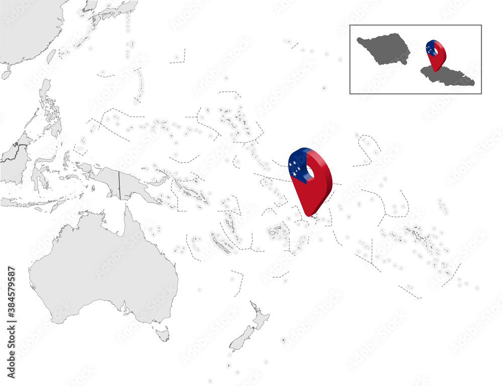 Location Map of Samoa on map Oceania and Australia. 3d Samoa flag map ...