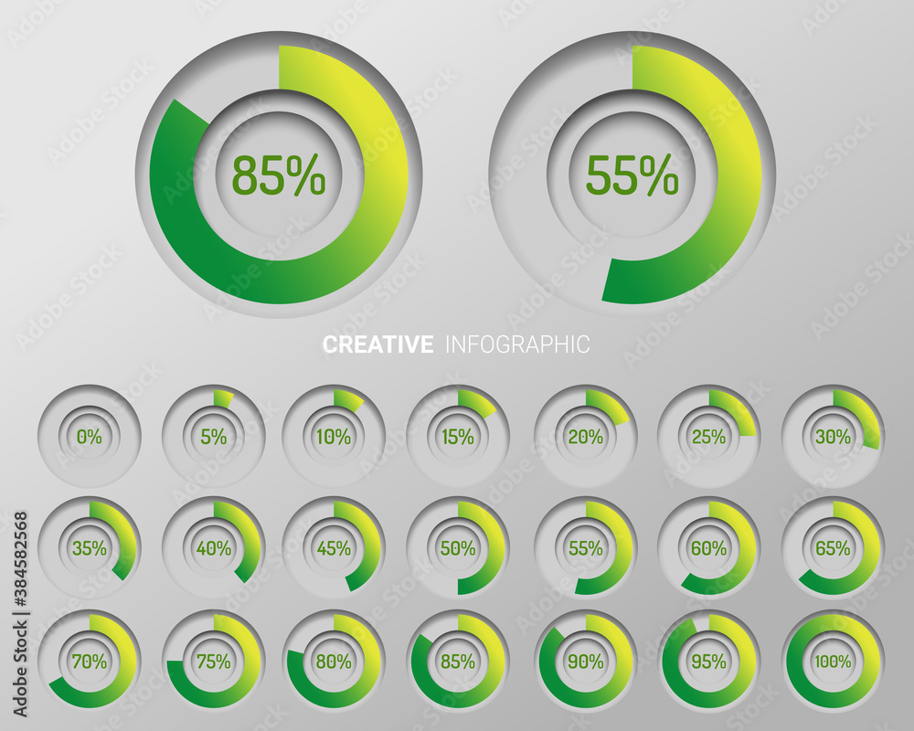 Vektorová grafika „Set of circle percentage diagrams from 0 to 100 ...