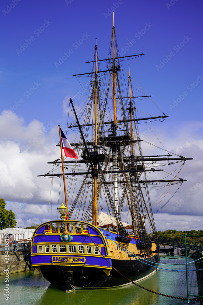 Hermione Lafayette frigate boat ancient new vessel in Rochefort quay ...