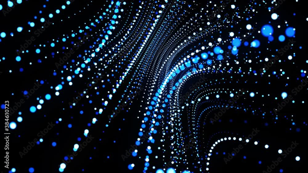 abstract 3d loop background with glowing particles lined up in curved ...