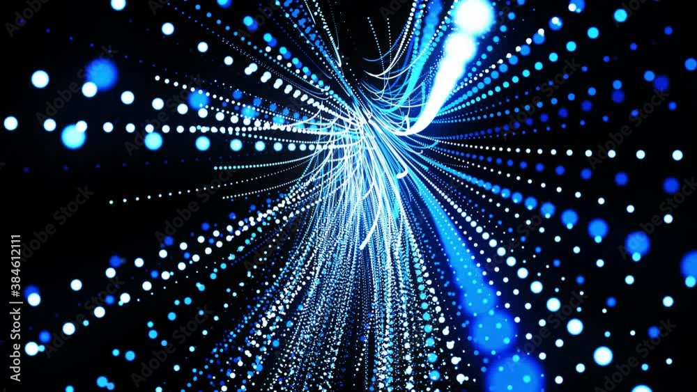 abstract 3d loop background with glowing particles lined up in curved ...