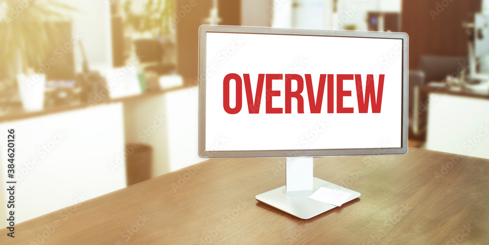 Monitor in modern office with OVERVIEW text on the screen Stock Photo ...