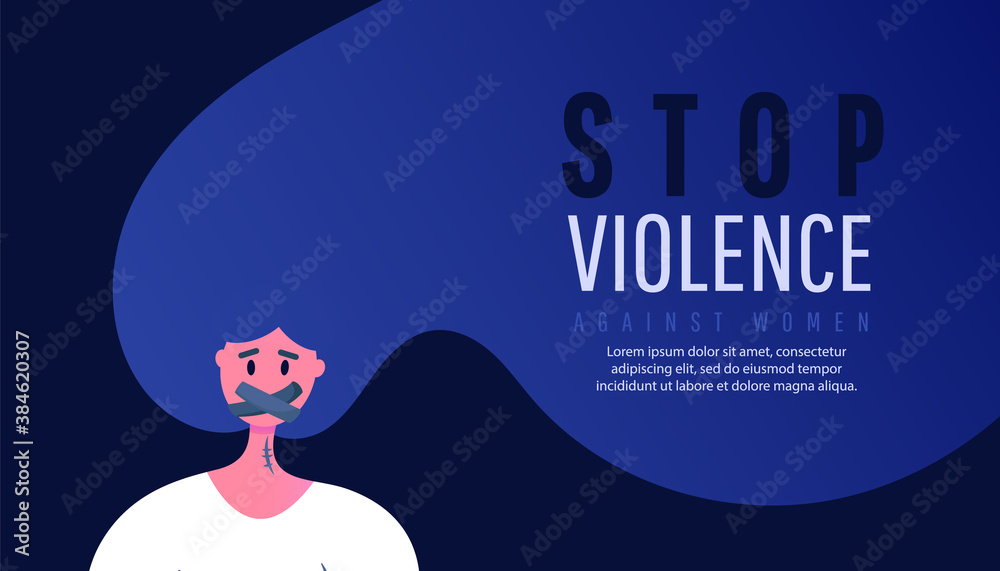 Sad girl with a sealed mouth and bruises on her body. Stop violence ...