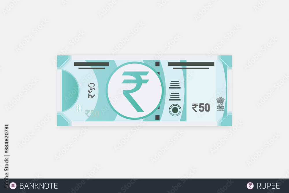 Rupee Indian currency symbol. Flat style Indian fifty rupees vector ...