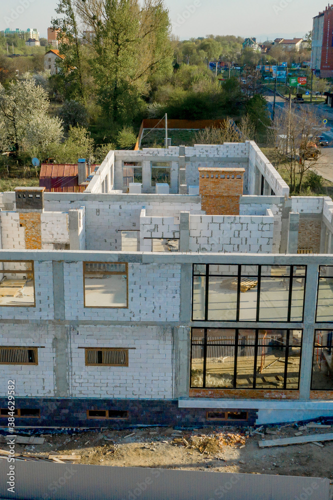 Building site of a house under construction made from white foam ...