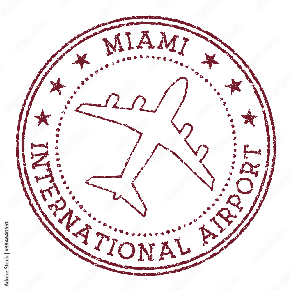 Miami International Airport stamp. Airport of Miami round logo. Vector ...