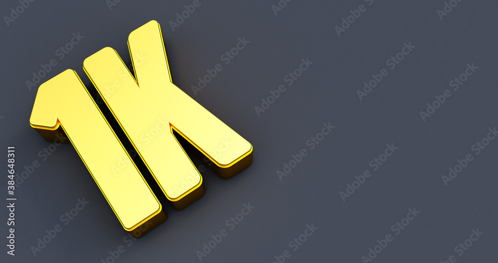 One thousand 1000. 1K gold sign on black background.. Thank you 1k ...