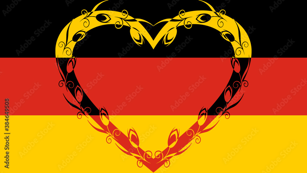 Flag of Germany with a large decorative heart in the flags colors in ...