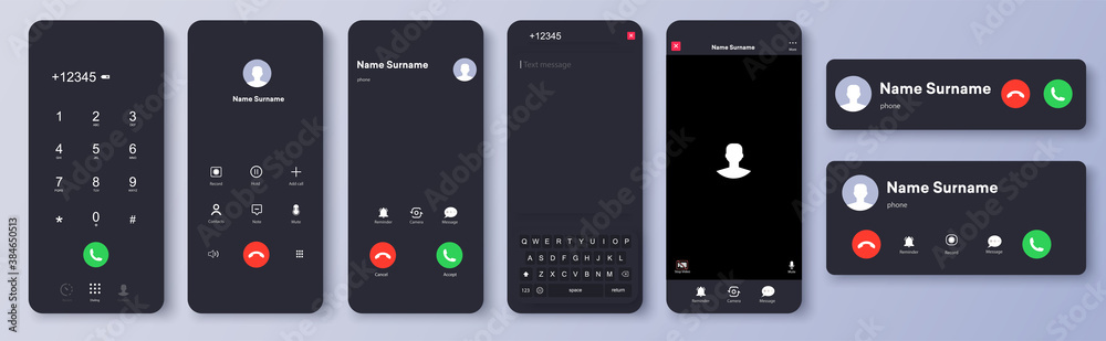 Mockup incoming call, voicemail screen, smartphone interface vector ...