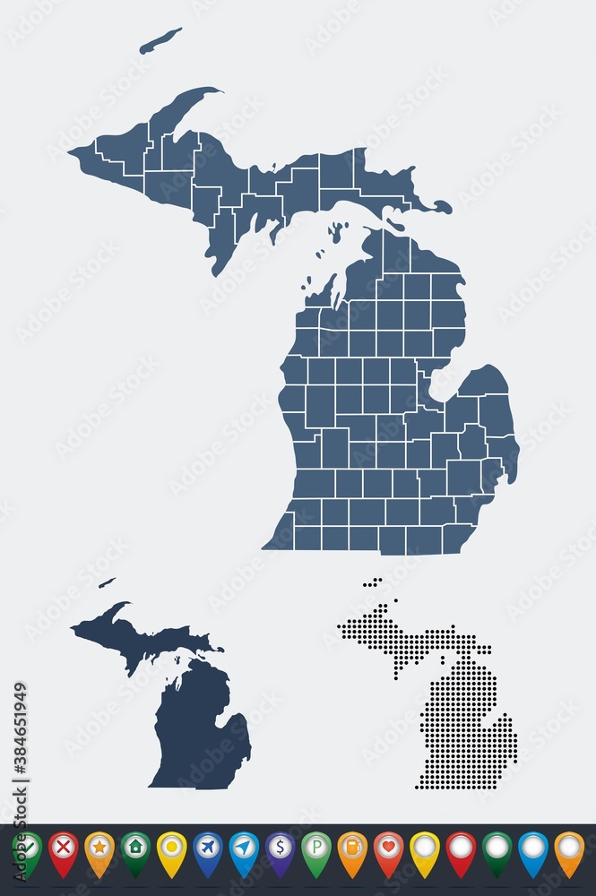 Set maps of Michigan state Stock Vector | Adobe Stock