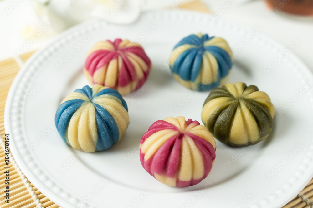 Japanese traditional confectionery cake wagashi or temari mooncake ...