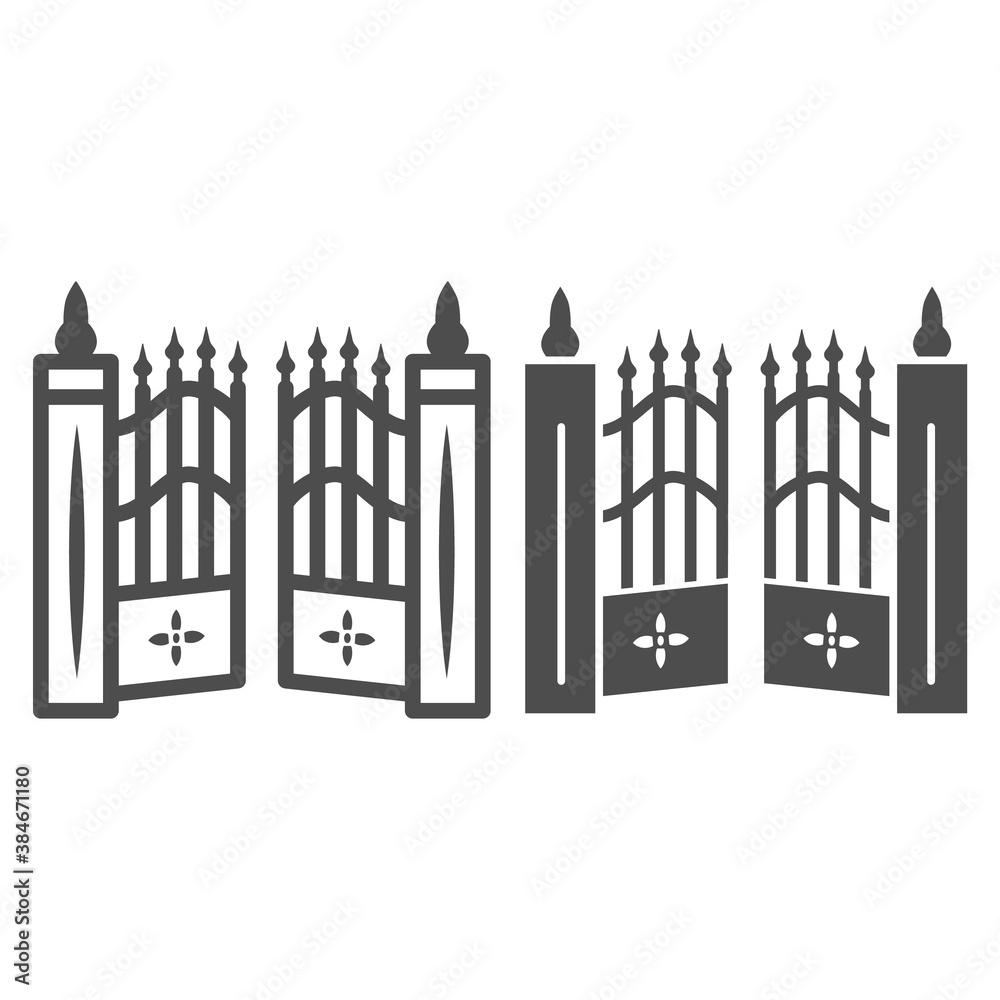 Gate to cemetery line and solid icon, Halloween concept, cemetery sign ...