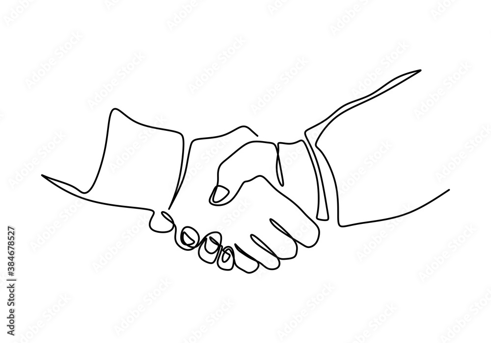 Continuous one single line drawing of a handshake. A hand's business ...