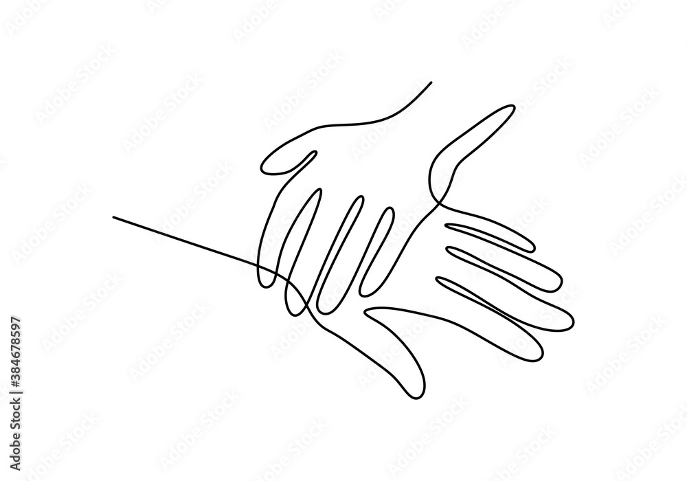 Continuous line drawing of hands holding together. The hand's of a ...