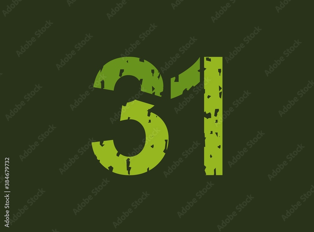 31 vector number made of grungy, grunge texture. Rubber stamp imprint ...