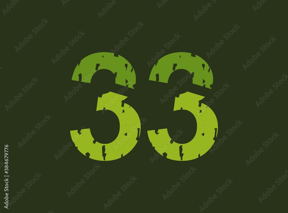 33 vector number made of grungy, grunge texture. Rubber stamp imprint ...