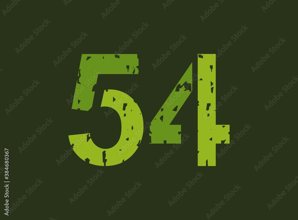 54 vector number made of grungy, grunge texture. Rubber stamp imprint ...
