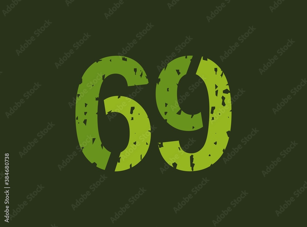 69 vector number made of grungy, grunge texture. Rubber stamp imprint ...
