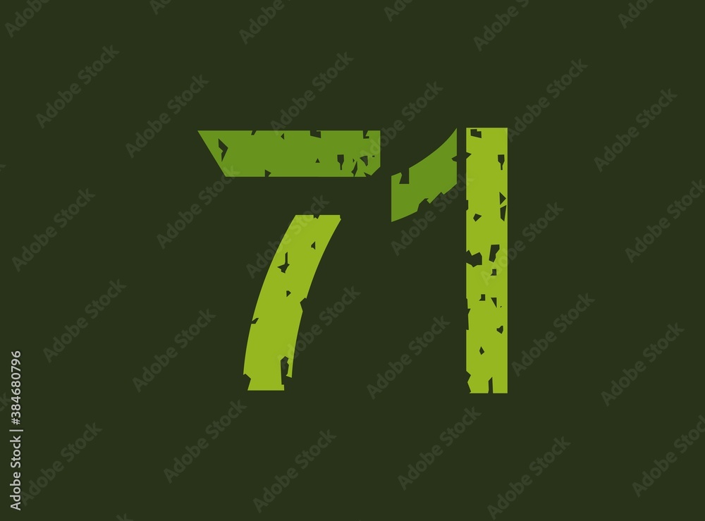 71 vector number made of grungy, grunge texture. Rubber stamp imprint ...